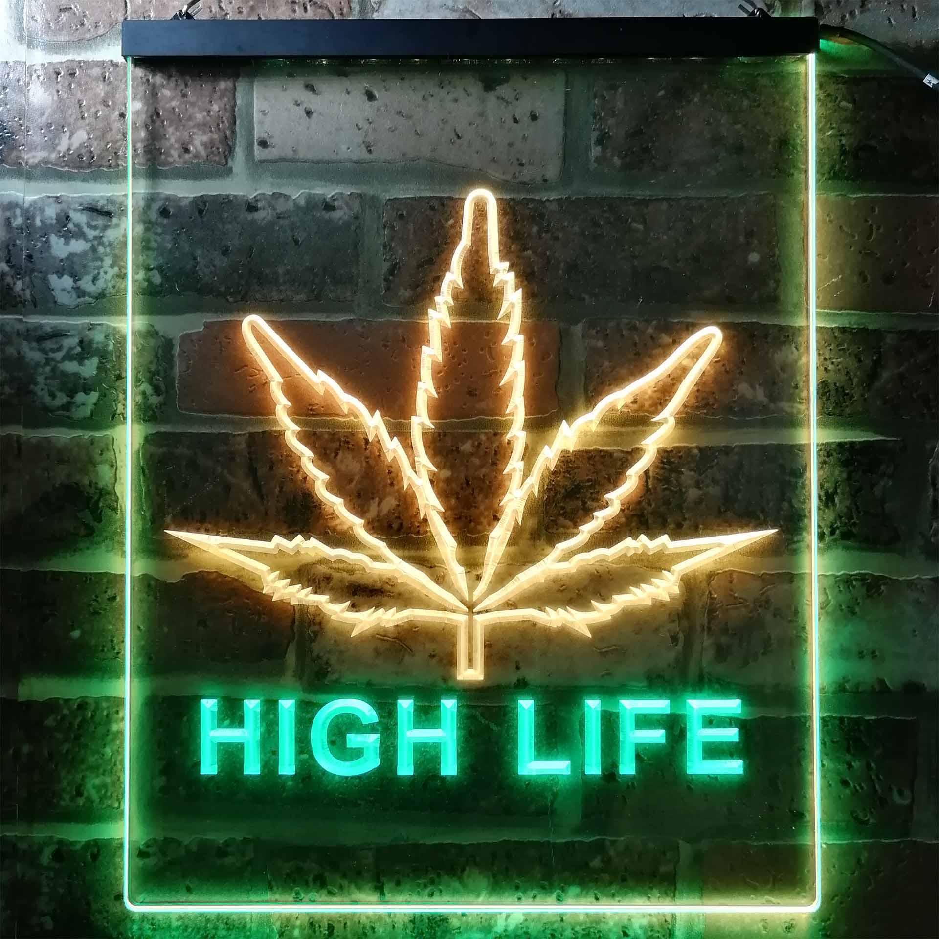 ADVPRO High Life Marijuana Bedroom Decor Bar Dual-Color LED Neon Sign