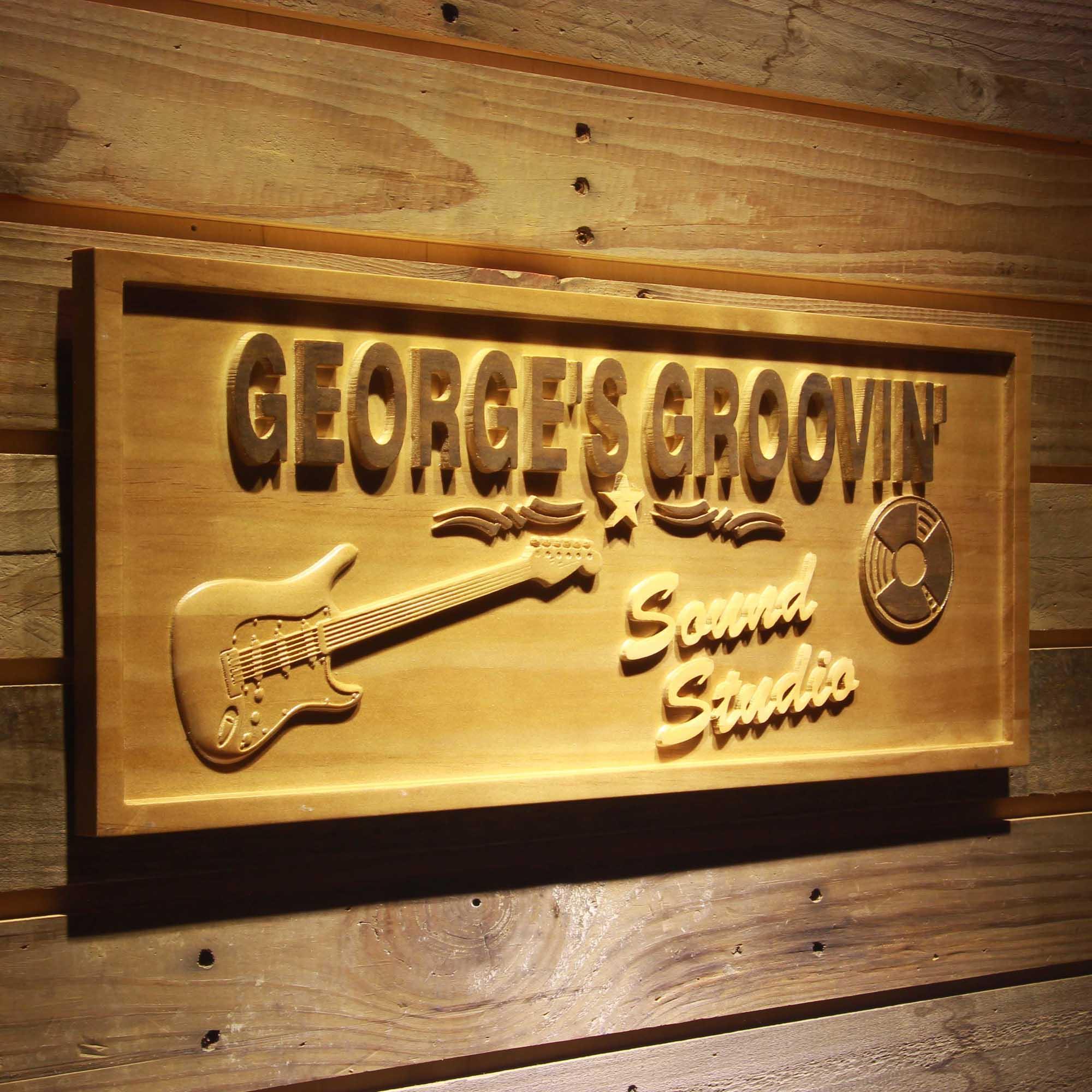 ADVPRO Name Personalized Sound STUIDO Guitar Music Band Room Decor Wood ...